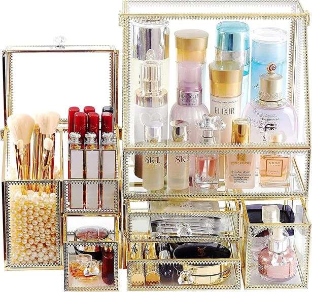 Large Acrylic Makeup Organizer With Lid Cosmetic Storage Drawers ...
