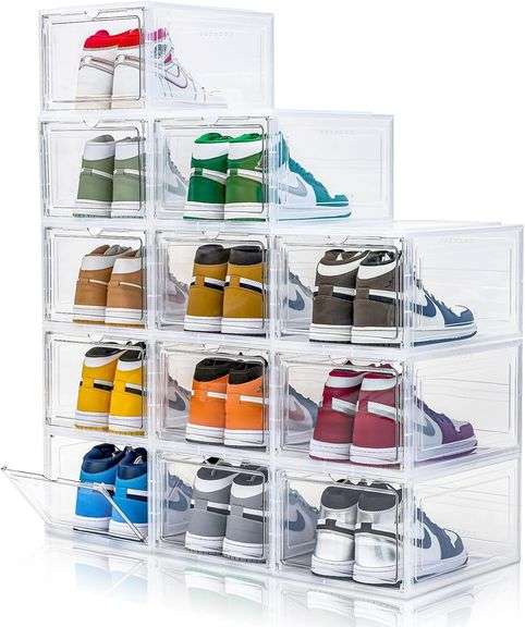 CKHXR Clear Shoe Storage Organizer with Magnetic Door, Stackable Boxes ...