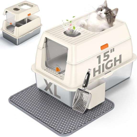 STARKMAN Enclosed Stainless Steel Cat Litter Box with Lid, Extra Large ...