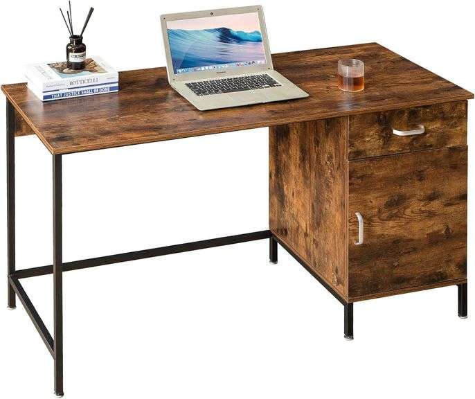 IBUYKE Industrial Computer Desk with Storage Cabinet, Modern Office ...