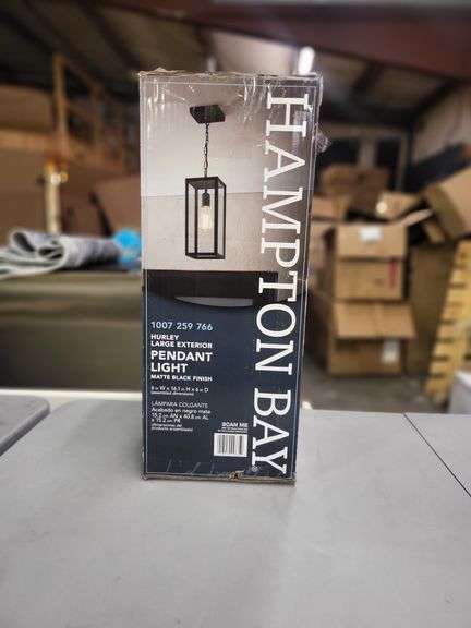 Hampton Bay Hurley Modern 1-Light Matte Black Hardwired Outdoor Hanging ...