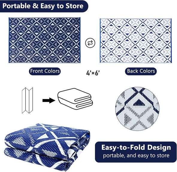 JBGO Reversible Outdoor Rug 4'x6' for Patio, Waterproof Stain & UV ...