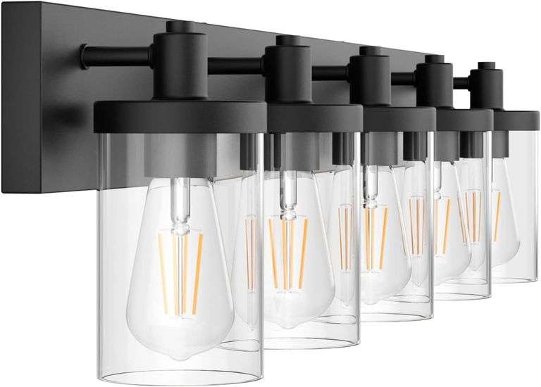 Aipsun Matte Black Bathroom Vanity Light Fixtures 5 Lights Industrial ...