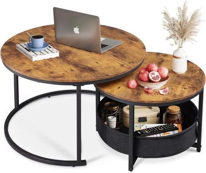 WLIVE Coffee Table Set of 2,Round Nesting Table for Living Room,Small ...