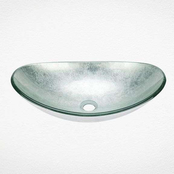 Klincair Oval Vessel Sink Artistic Tempered Glass Vessel Sinks Basin Bowl Set Top Mount
