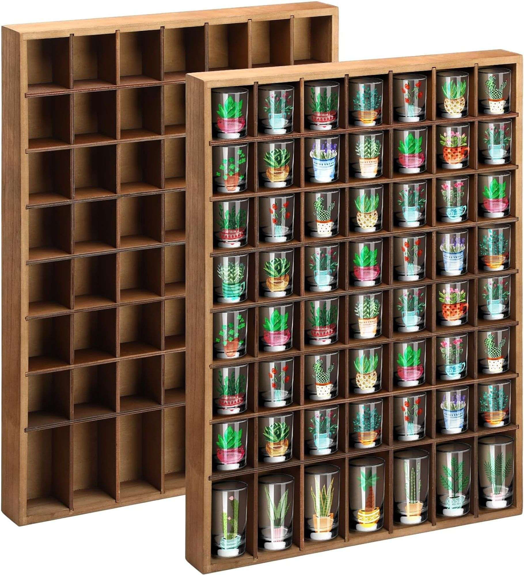 Shot Glass Display Case Wood Shot Glass Holder 56 Compartments Shot Glass Shelf Wall Mounted Rustic Matthews Auctioneers