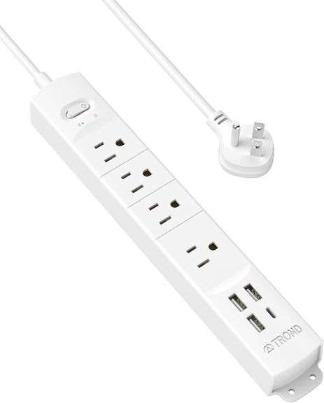 TROND Surge Protector Power Bar USB C, 3ft Short Extension Cord Indoor ...