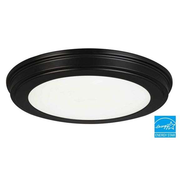 Commercial Electric 13 in. Matte Black 3-CCT LED Round Flush Mount, Low ...