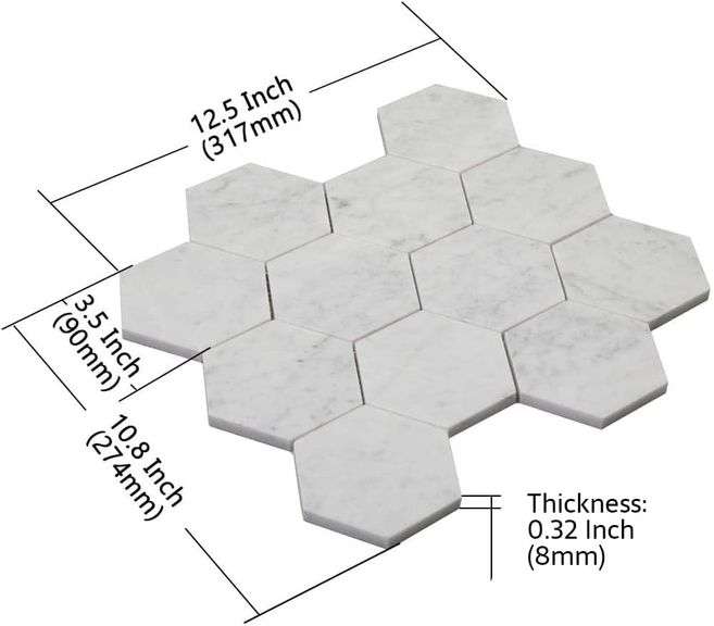 Soulscrafts Italian White Carrara Marble 4 Inch Hexagon Mosaic Tile ...