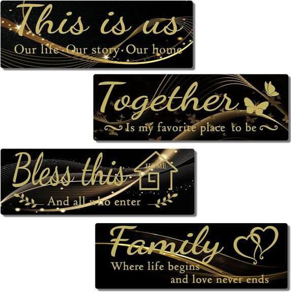 4 PCS Home Wall Decor Signs, IDATOO Rustic Wooden Living Room Hanging ...