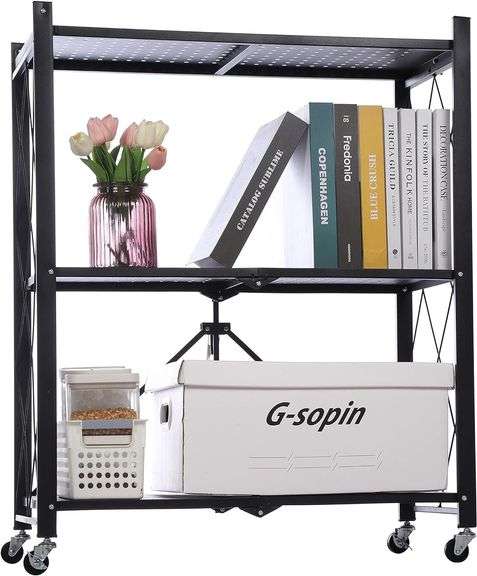 Letusto Heavy Duty Foldable Collapsible Shelf with Wheels with Breaks ...