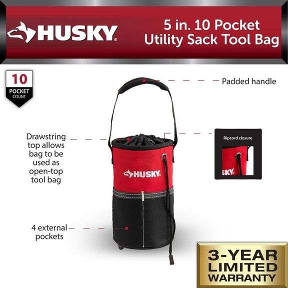 5 in. 10 Pocket Utility Sack Tool Bag - Matthews Auctioneers