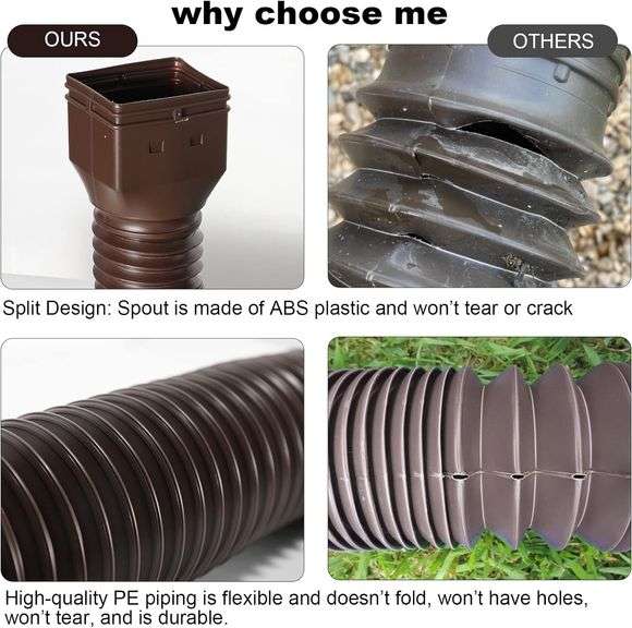 Plusgutter Brown 2-Pack Rain Gutter Downspout Extensions Flexible ...