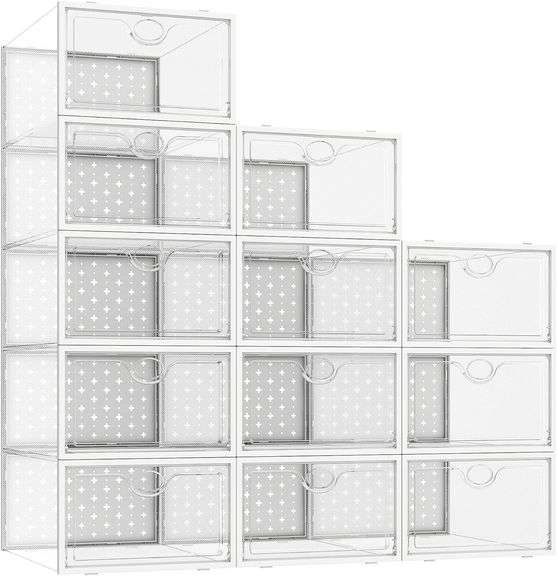 Pinkpum Shoe Storage Boxes, Clear Plastic Stackable, 12 Pack Large White, Clear - Matthews ...