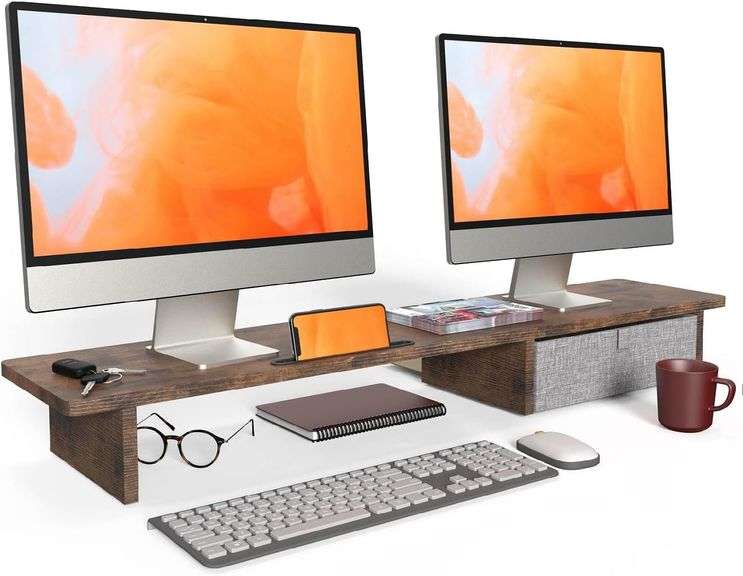 Rathsyme Dual Monitor Stand Riser 43.3 Inch Large Computer Monitor ...