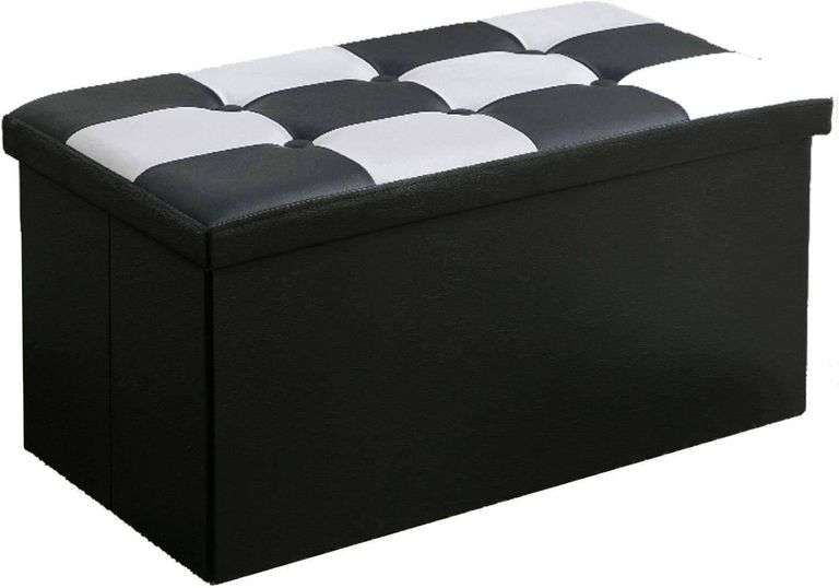 Footstool, Folding Ottoman, Storage Box Space-Saving Footrest Faux ...
