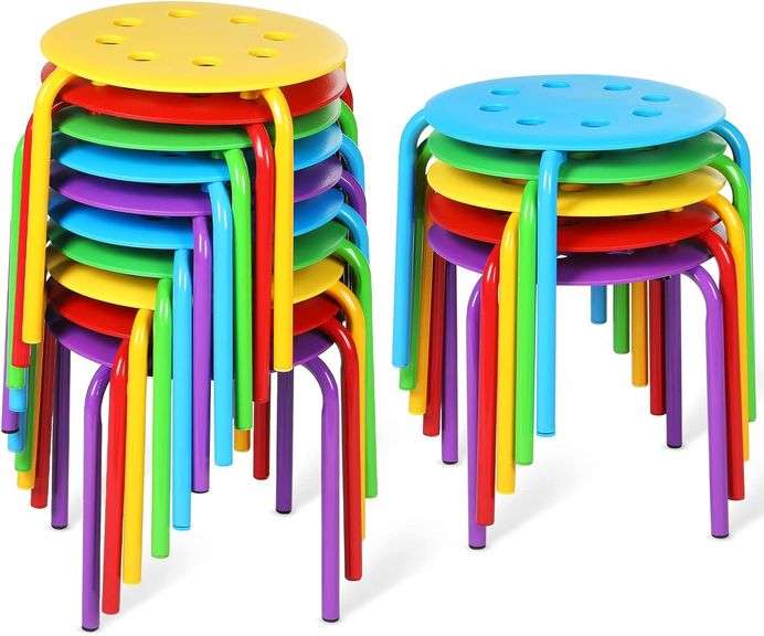 10 Pieces Kids Stackable Stools 12 Inch Round Stack Stool Chairs Set ...