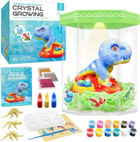 Crystal Growing Kit, Light-Up Dinosaur Terrarium Kit, Grow, Paint ...