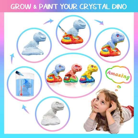 Crystal Growing Kit, Light-Up Dinosaur Terrarium Kit, Grow, Paint ...