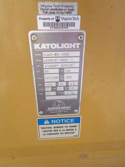 1 -KATOLIGHT GENERATOR MODEL KLM3-85 - Matthews Auctioneers