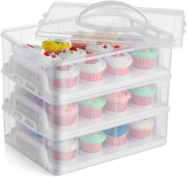 Flexzion 36 Cupcake Carrier 3 Tier Stackable Storage Container ...