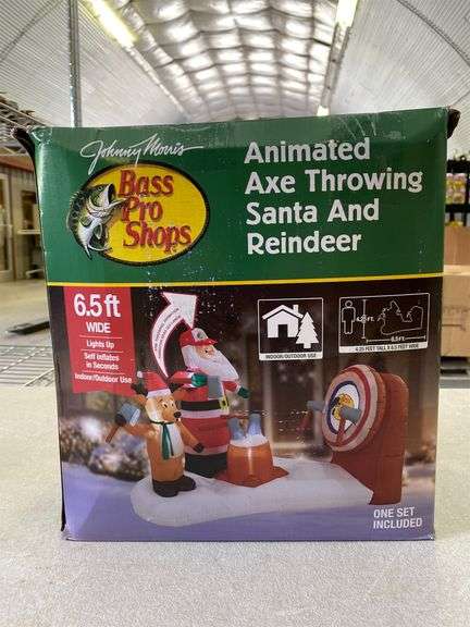 Bass Pro Shops 6.5ft Animated Axe Throwing Santa & Reindeer Inflatable ...