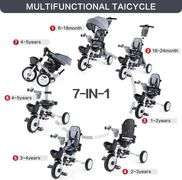 JMMD Baby Tricycle, 7-in-1, Adjustable Handle, Safety Harness, Stroller Bike for Toddlers ...