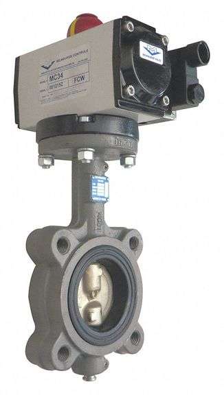 MILWAUKEE VALVE Pneumatically Actuated Butterfly Valve: Ductile Iron, 3 ...
