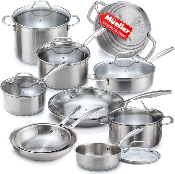 Mueller Pots and Pans Set 17-Piece, Ultra-Clad Pro Stainless Steel ...