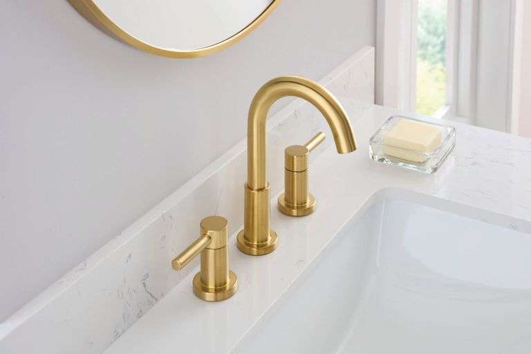 allen + roth Harlow Brushed Gold Widespread 2-handle WaterSense ...