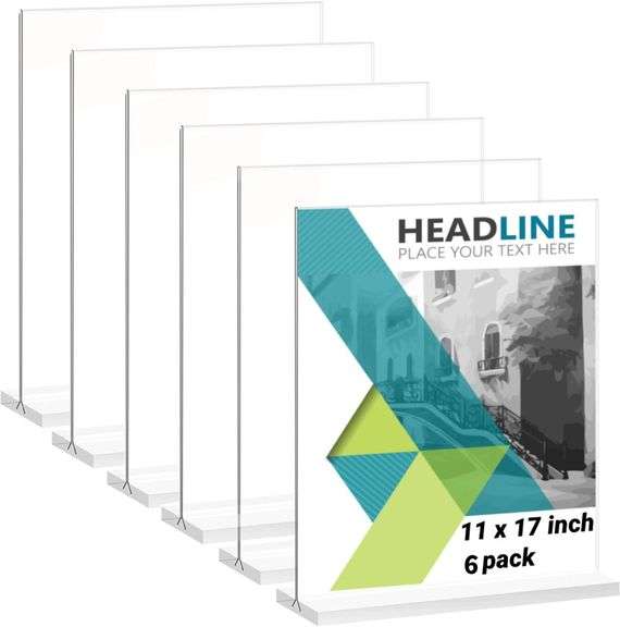 6 Pack 11 x 17 Inches Acrylic Sign Holder Clear T Shaped Sign Holder ...