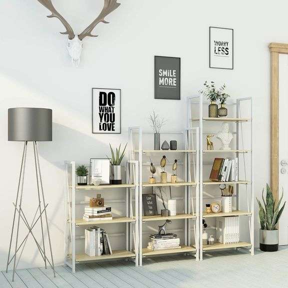 4NM No-Assembly 5-Tier Folding Bookshelf Storage Shelves Vintage ...