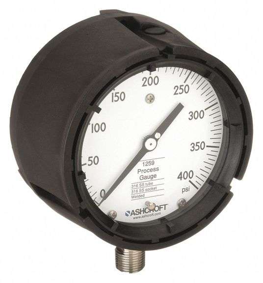 ASHCROFT Process Pressure Gauge: 0 to 400 psi, 4 1/2 in Dial, 1/2 in ...