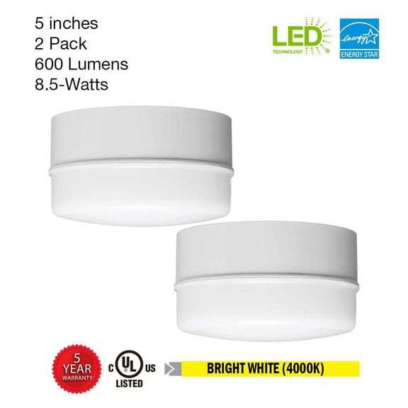 Spin Light 5 in. White LED Flush Mount Ceiling Light 600 Lumens 4000K ...