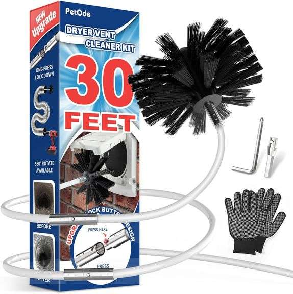 PetOde 30 Feet Dryer Vent Cleaner Kit, Enhanced Flexible Quick Snap ...