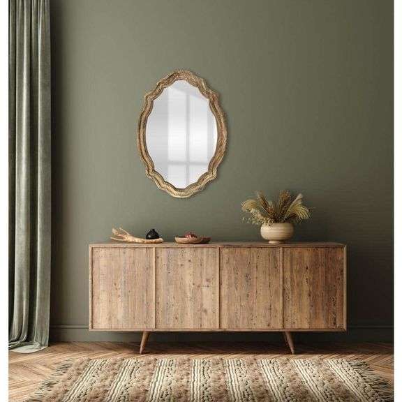 Home Decorators Collection 24 in. W x 34 in. H Oval Wood Framed Wall Bathroom Vanity Mirror in Wood Matthews Auctioneers