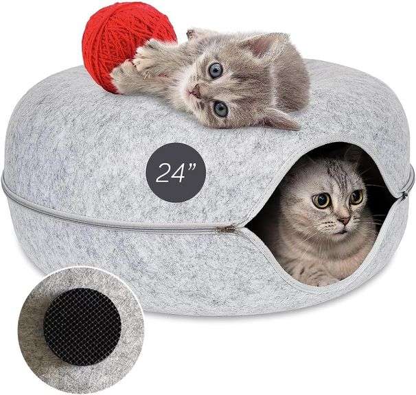 Cat Bed Cave for Indoor Cats Cat Donut Tunnel with Non-Slippery Pads ...