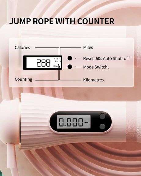 OVICX Jump Rope Digital Weighted Handle Skipping Rope with Counting for ...