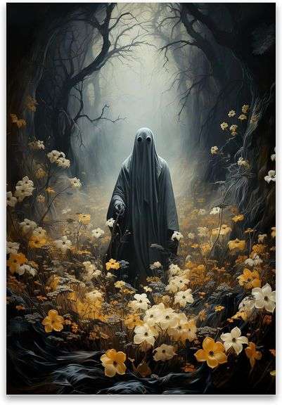 Gothic Ghost Canvas Wall Art Halloween Ghost In The Forest Poster ...