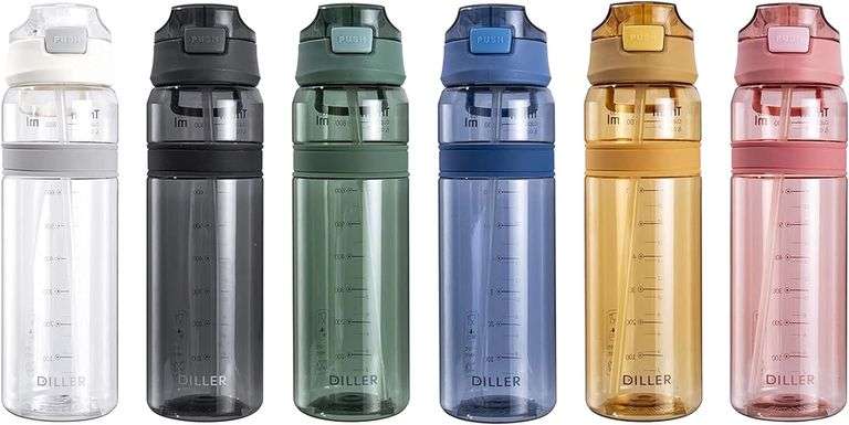 Diller Water Bottle with Straw, 28 or 18 oz BPA Free Plastic Water ...
