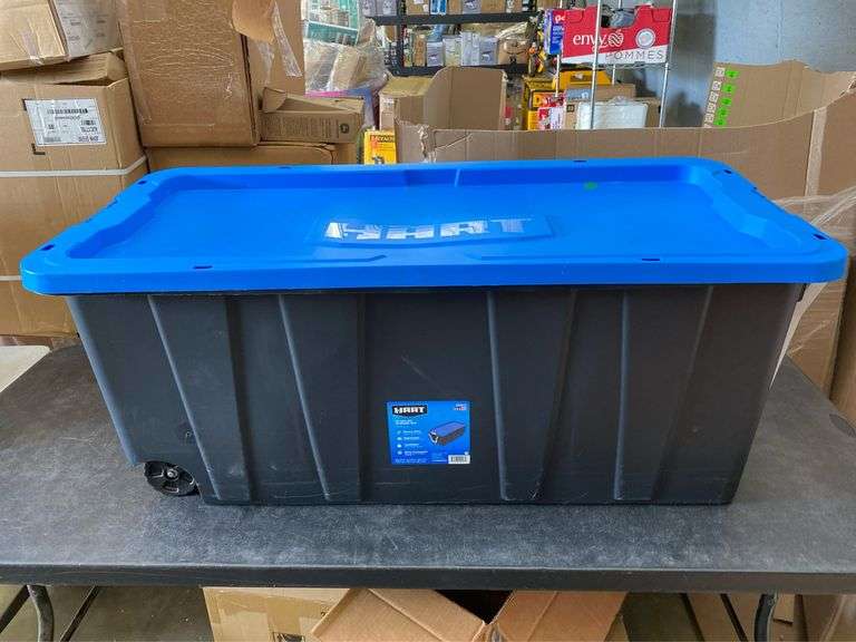 HART 50 Gallon Rolling Plastic Storage Bin Container with Pull Handle ...
