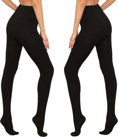 HA WA 2 Pairs Women's Super Opaque Tights, Warm Fleece Lined Tights ...