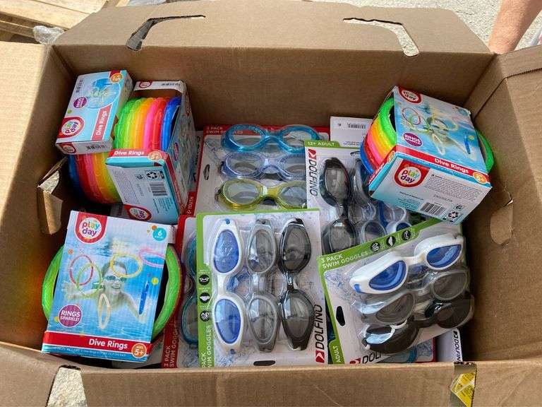 Box Lot of Kids Swimming Goggles/Misc - Matthews Auctioneers