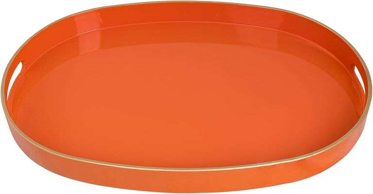 MAONAME Orange Decorative Tray, Oval Serving Tray with Handles, Plastic ...