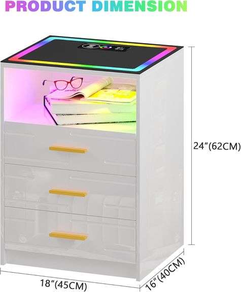 Lvifur LED Nightstand with Wireless Charging Station and 24 Color ...