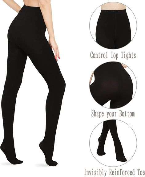 HA WA 2 Pairs Women's Super Opaque Tights, Warm Fleece Lined Tights ...