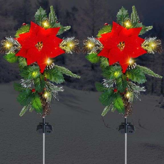 34 Inch Solar Lighted Christmas Cross Stake, Faux Pine Cones, Berries ...