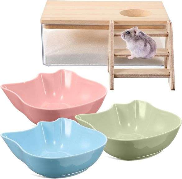 POPETPOP Hamster Sand Bath Kit - 3pcs Hamster Bowls Hamster Sand Box ...