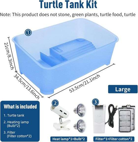 Bluecoco Turtle Tank Kit: Complete Habitat with Filter, Heat Lamp ...
