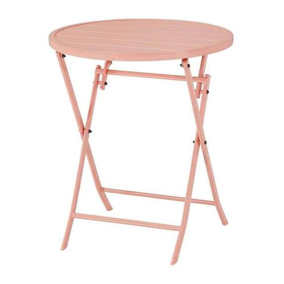 Mix and Match Peony Pink Round Steel Folding Outdoor Bistro Table ...
